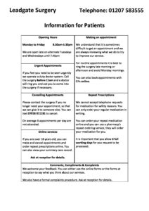 Patient Information Leaflet – Leadgate Surgery